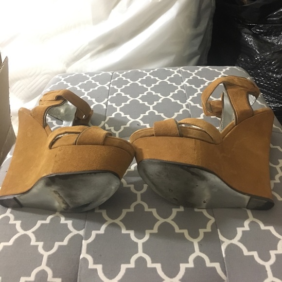 bebe | Shoes | Bebe Cognac Bebe Wedge Sandal | Poshmark